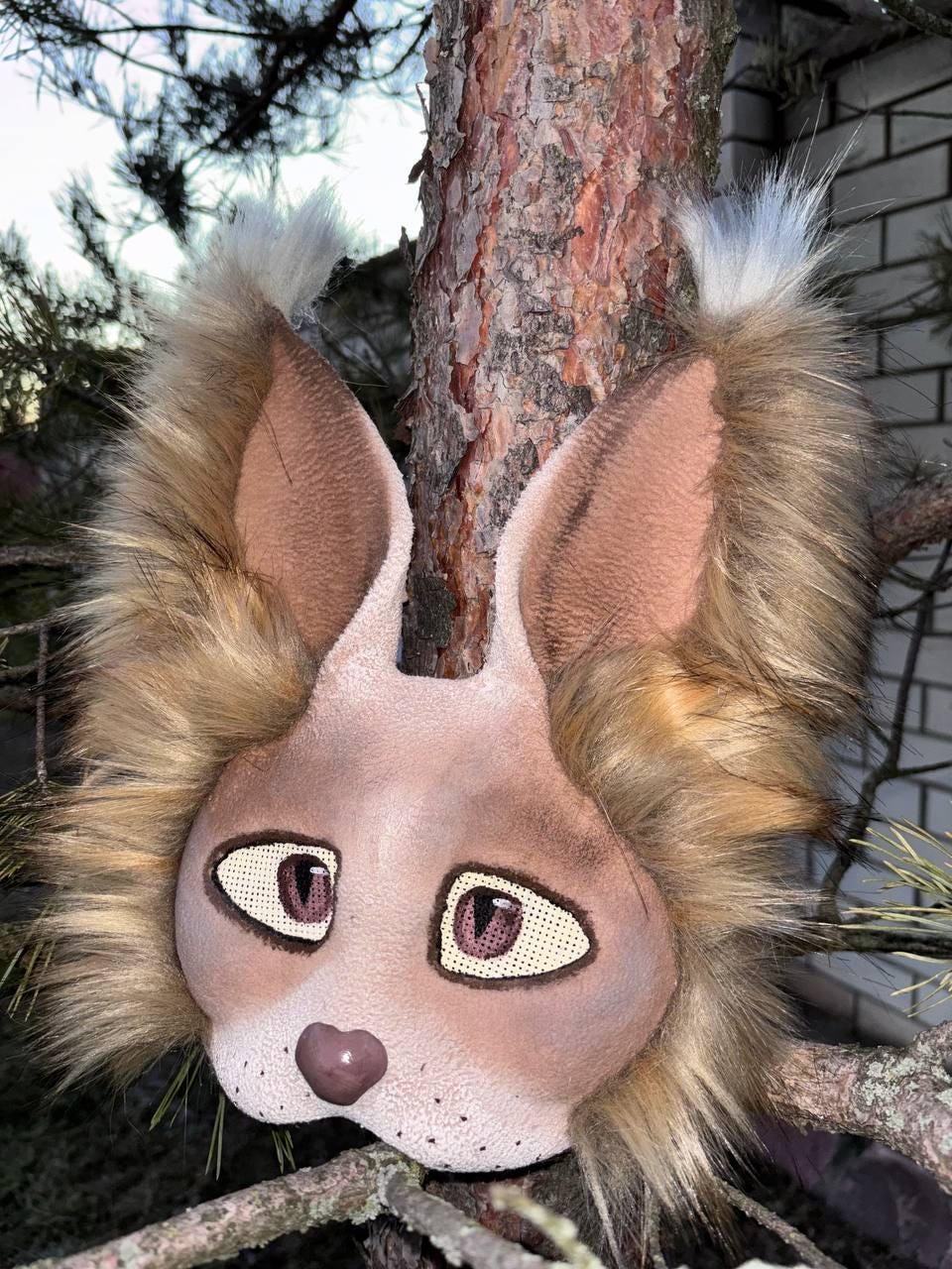 Therian Cat Mask Long Fluffy Ears – Realistic Animal Face Mask for ...
