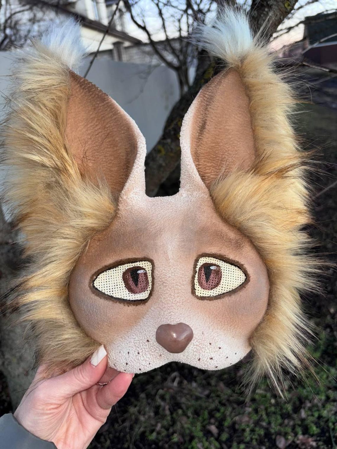Therian Cat Mask Long Fluffy Ears – Realistic Animal Face Mask for ...