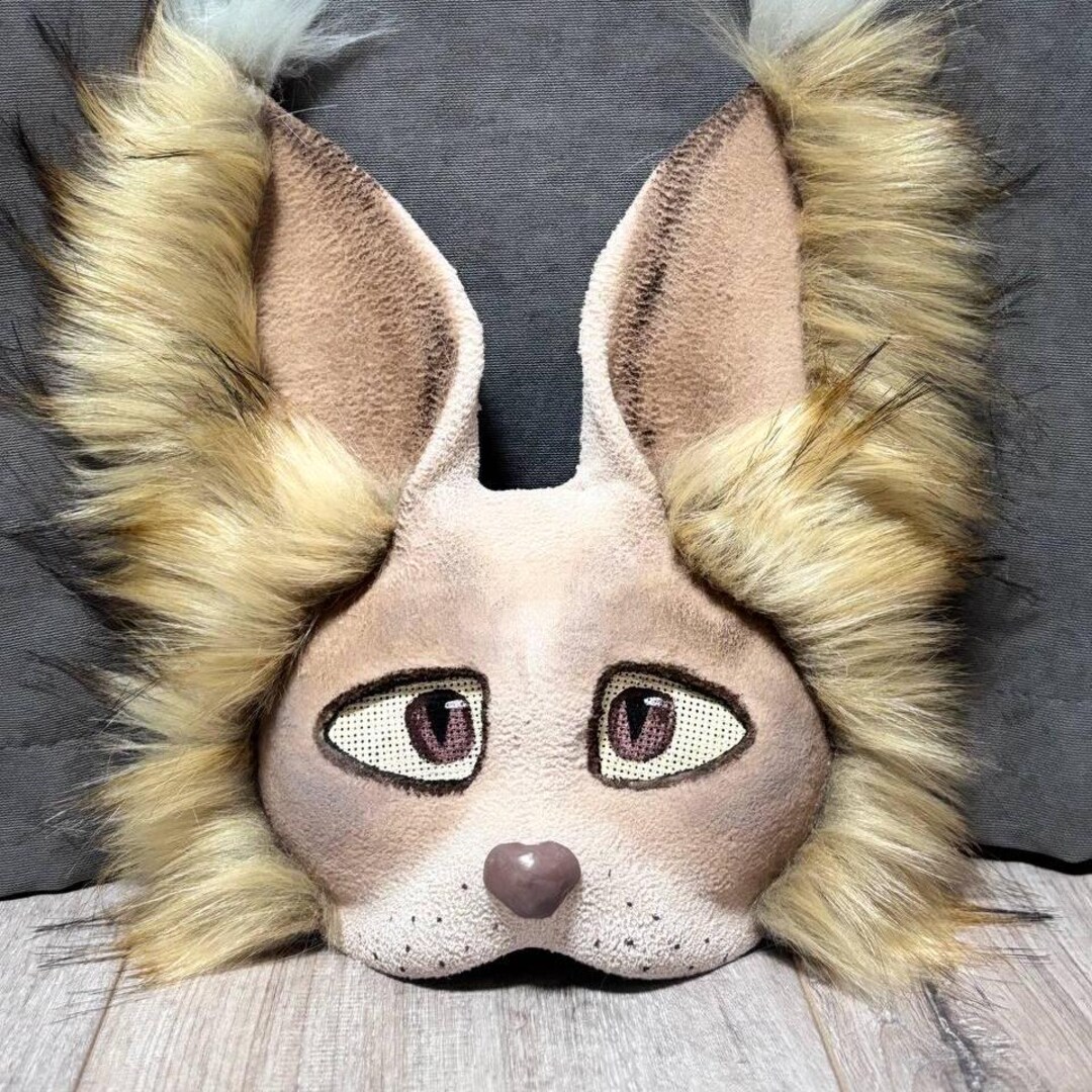 Therian Cat Mask Long Fluffy Ears – Realistic Animal Face Mask for ...
