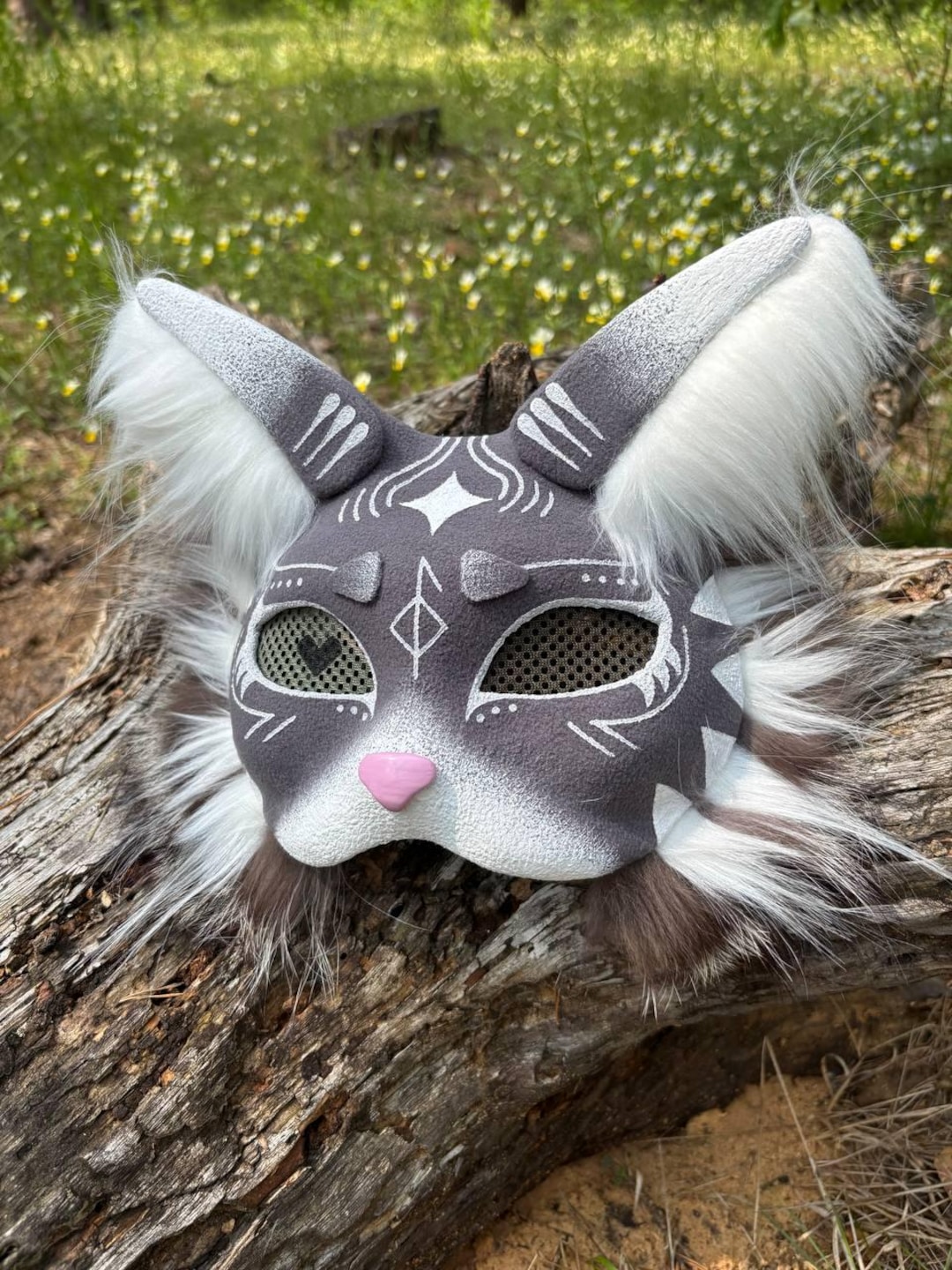 Soft Fluffy Mask Fantasy Mask Mystical Therian Cat Mask Handmade Feline ...