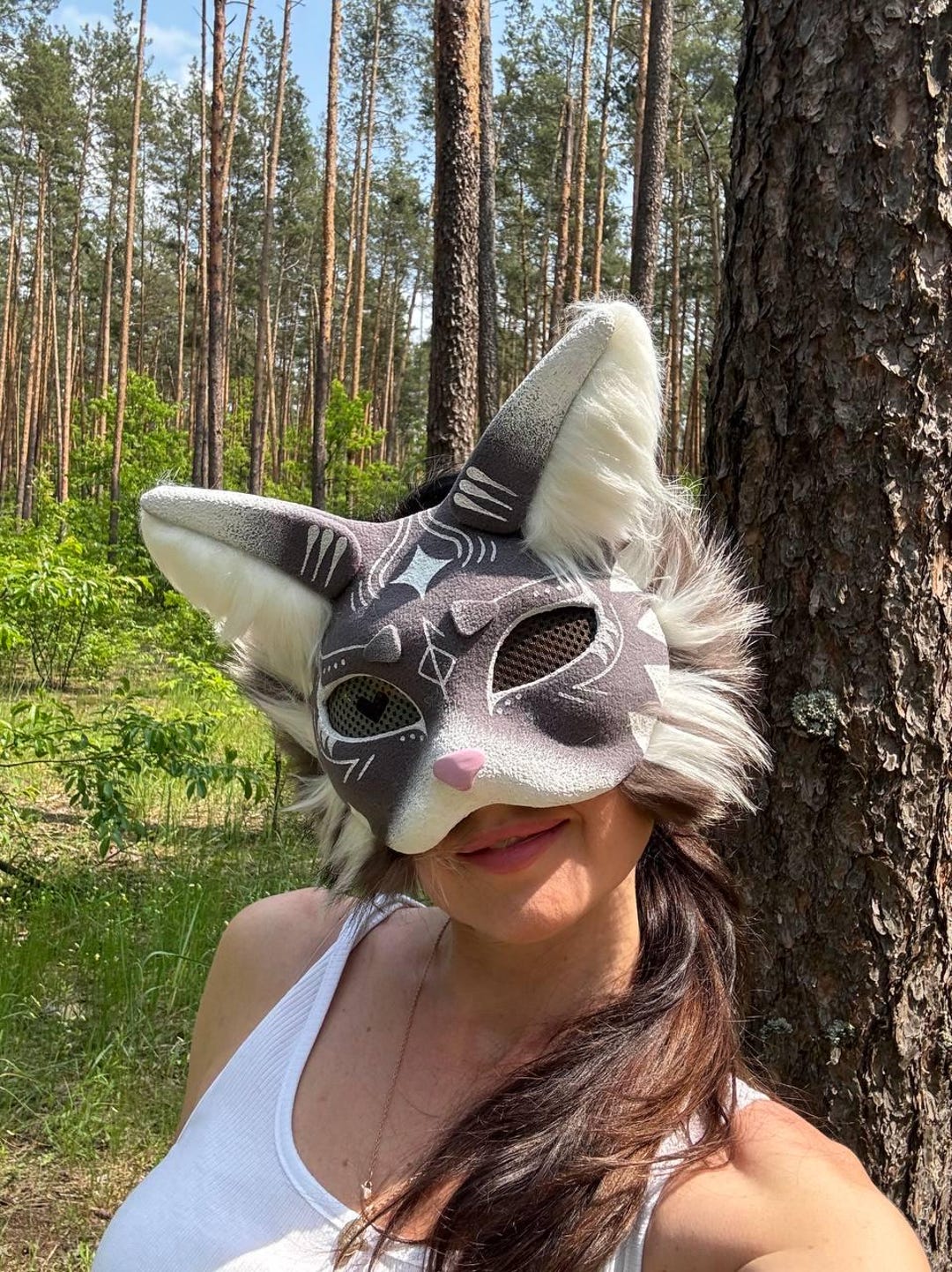 Forestgems Therian Cat Mask - Animal Fantasy Mask Quadrobics Gear Soft ...