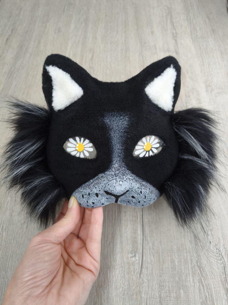 Black Cat Therian Mask, Handmade Cat Mask, Feline Cosplay, Quadrobics ...
