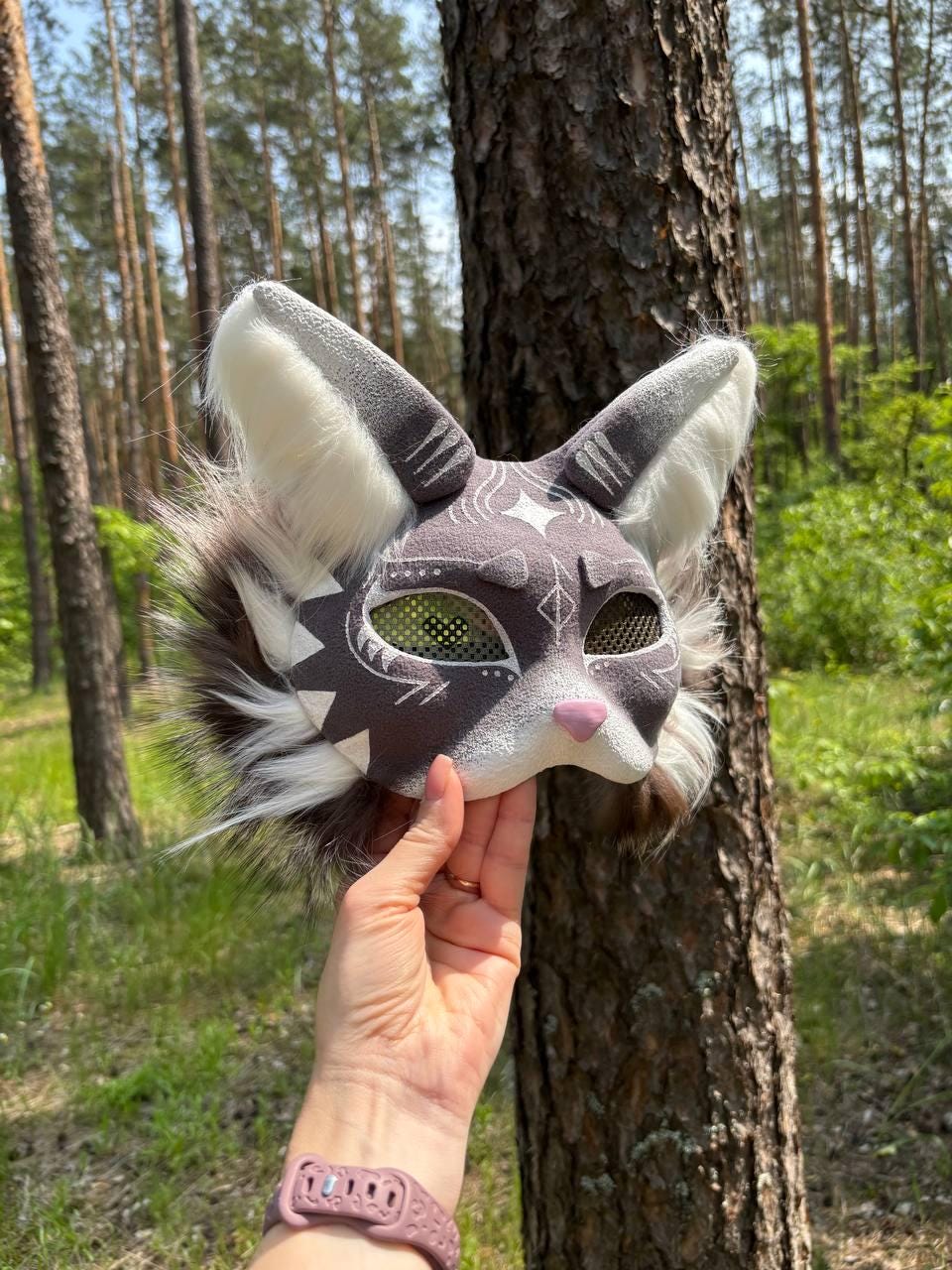 Soft Fluffy Mask Fantasy Mask Mystical Therian Cat Mask Handmade Feline ...