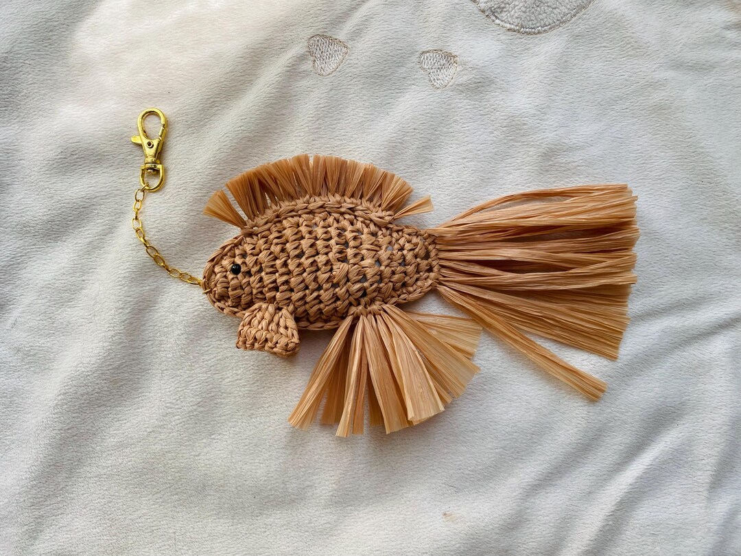 Crochet Raffia Fish Keychain With Gold or Silver Hardware – Fisherman ...