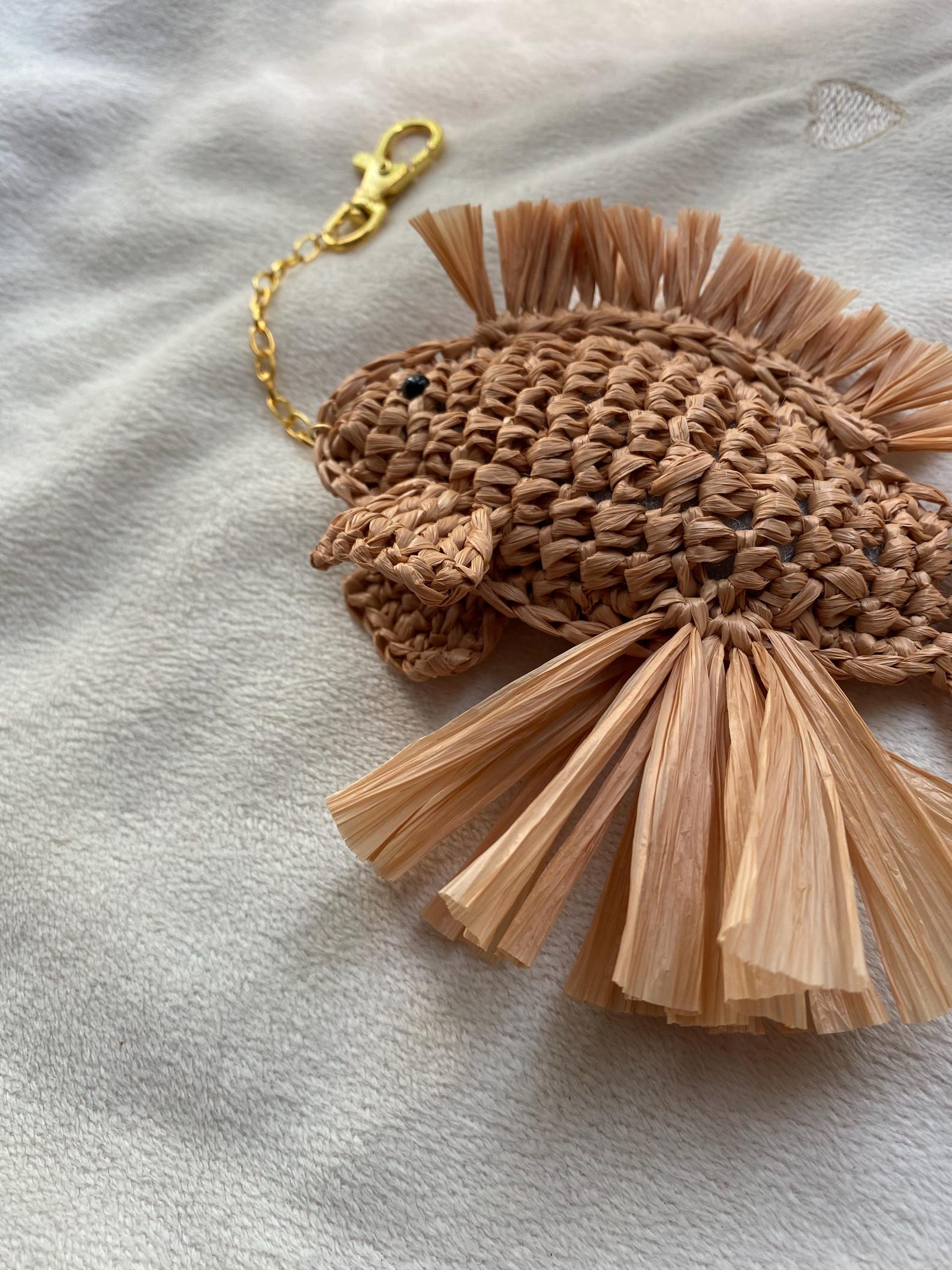 Crochet Raffia Fish Keychain With Gold or Silver Hardware – Fisherman ...