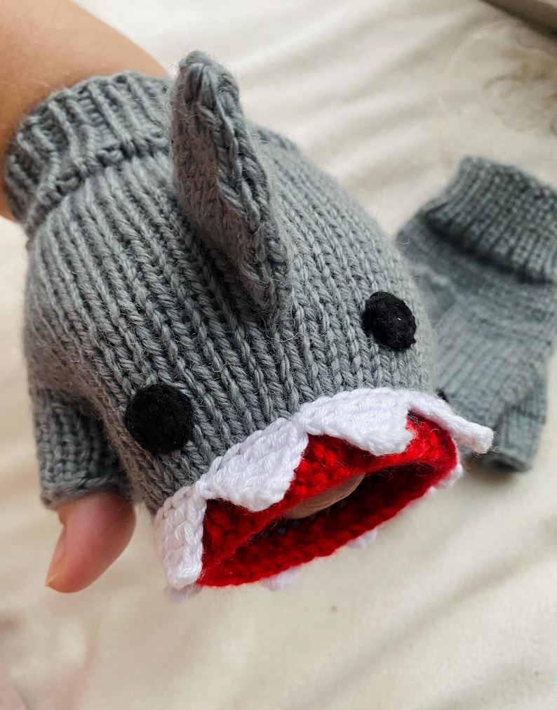Knit Wool Blend Shark Fingerless Gloves: Ocean Lover Gift - Etsy