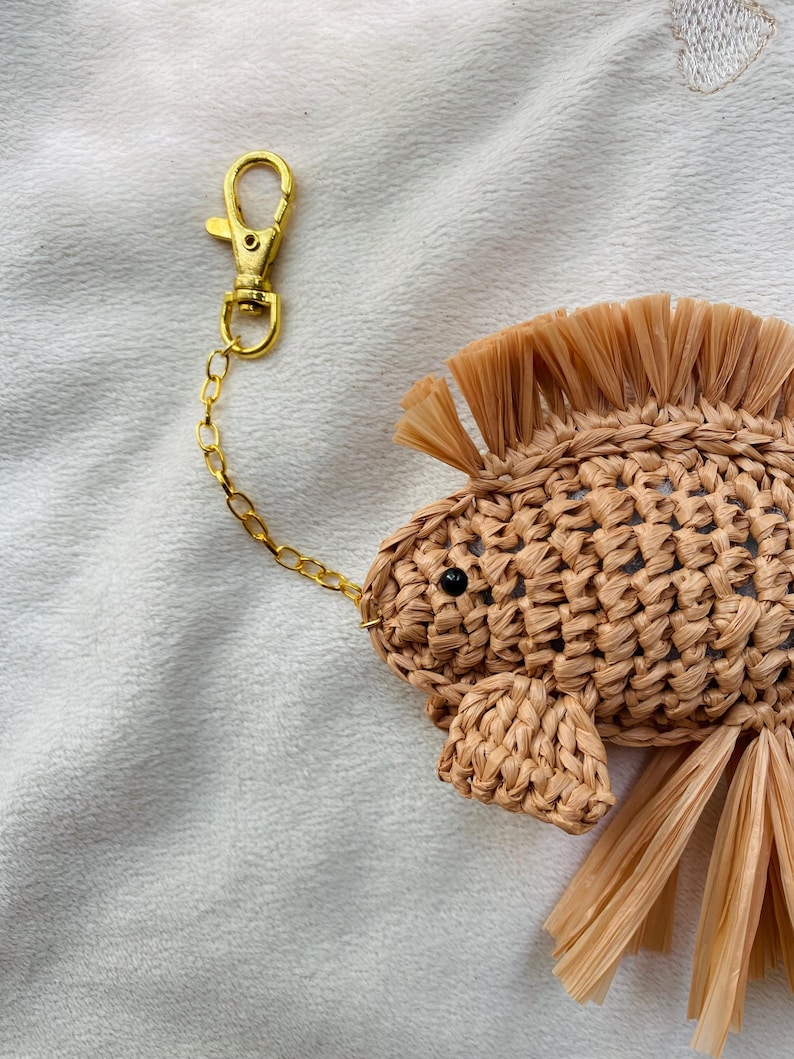 Crochet Raffia Fish Keychain With Gold or Silver Hardware – Fisherman ...