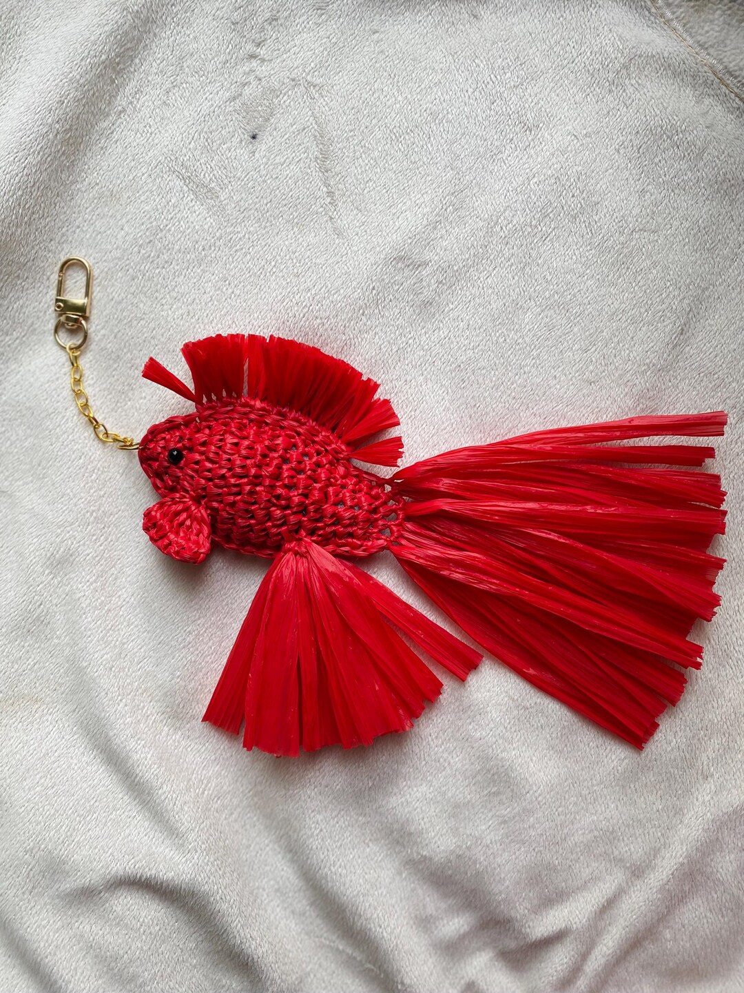 Crochet Raffia Fish Keychain With Gold or Silver Hardware – Fisherman ...