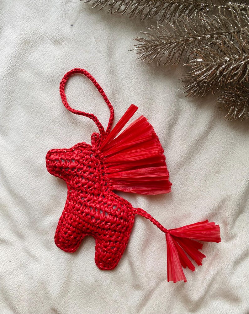 Custom Order 3 Pieces - Crochet Fire Horse Ornament 2026 – Red Raffia ...