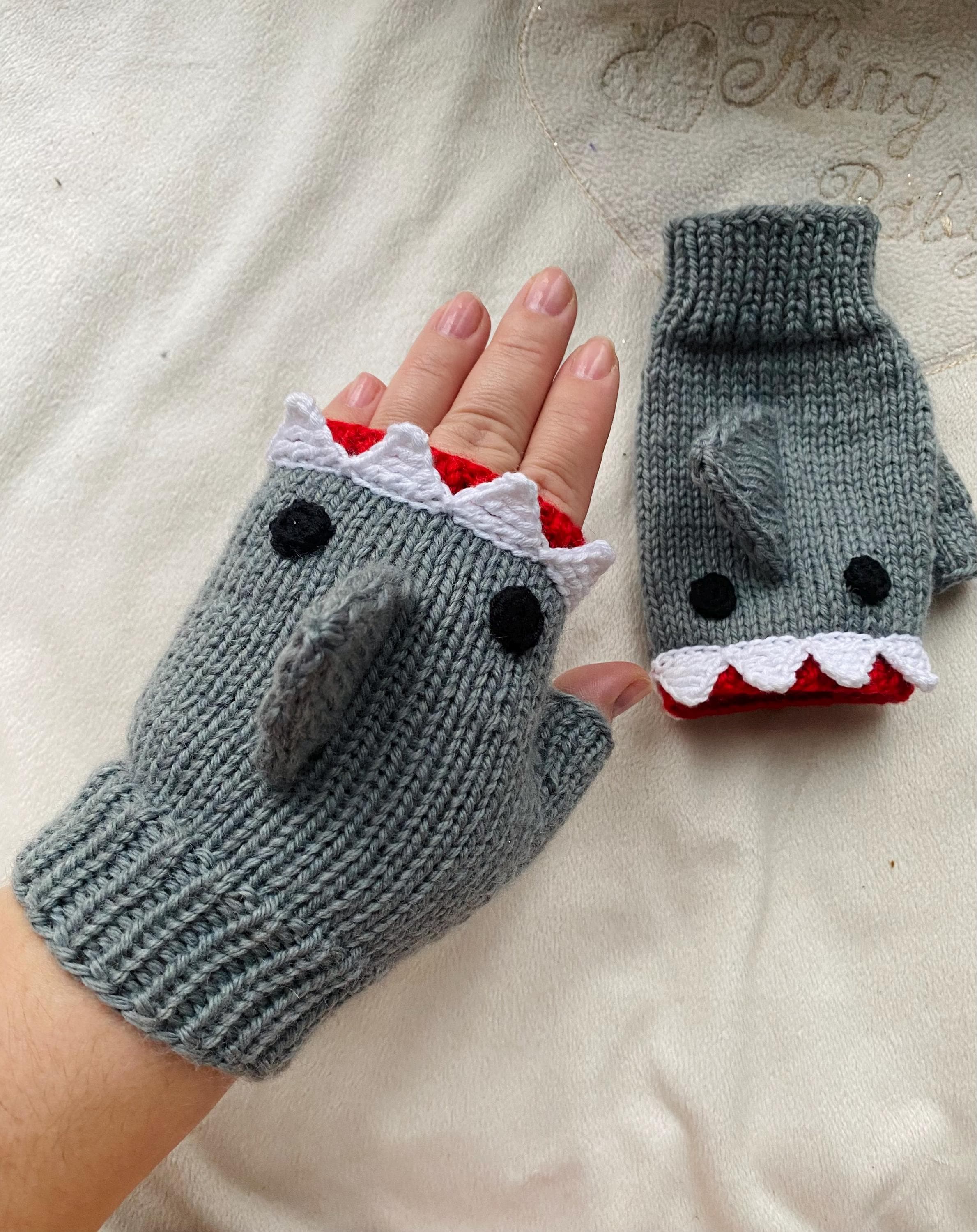 Knit Wool Blend Shark Fingerless Gloves: Ocean Lover Gift - Etsy