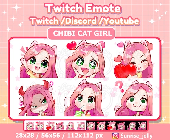 Twitch emotes Pelo rosa ojos verdes / Chibi Girl / Twitch - Etsy España