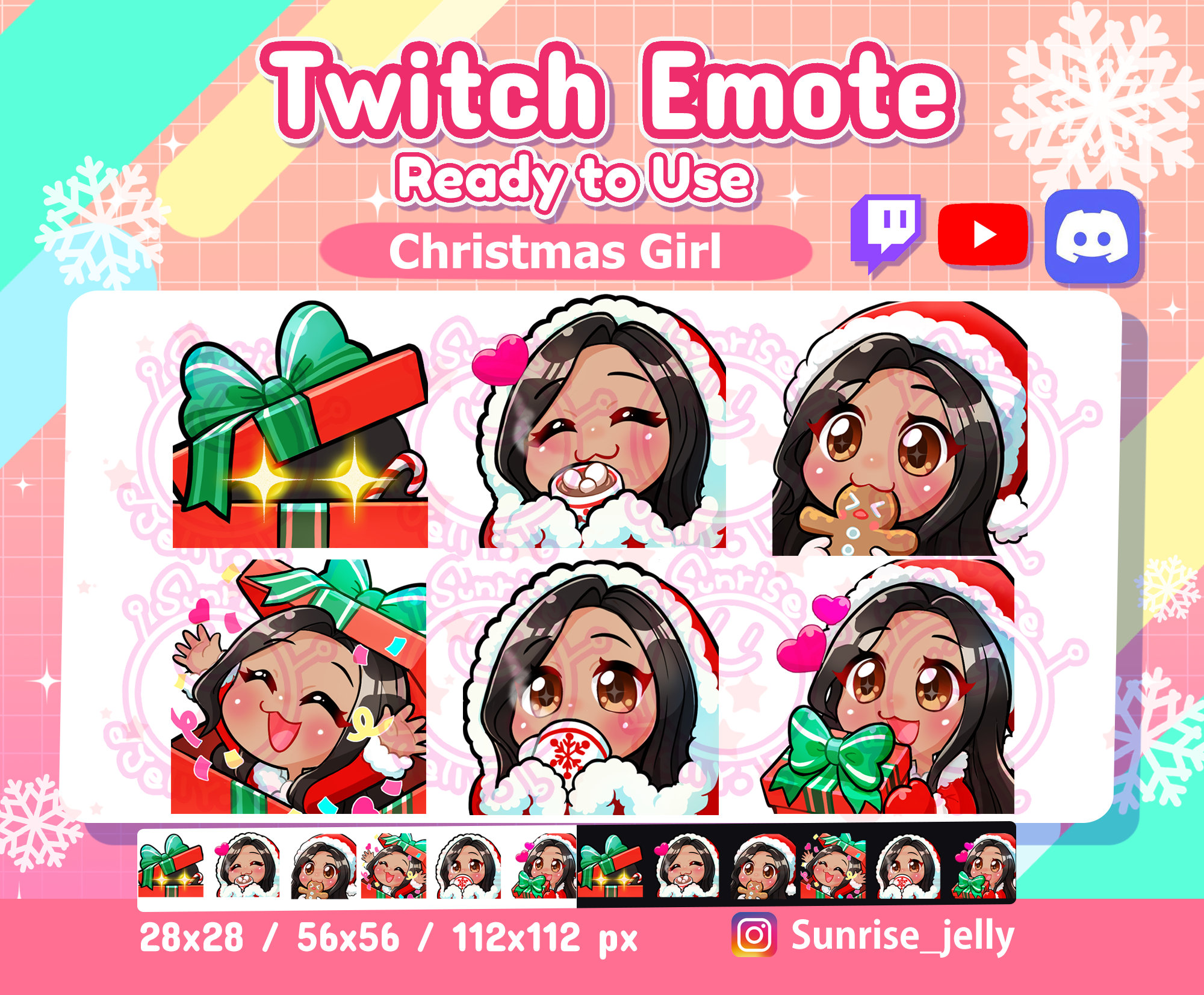 Christmas Twitch Emotes / Black Hair Brown Eyes / Tan / Santa | Etsy