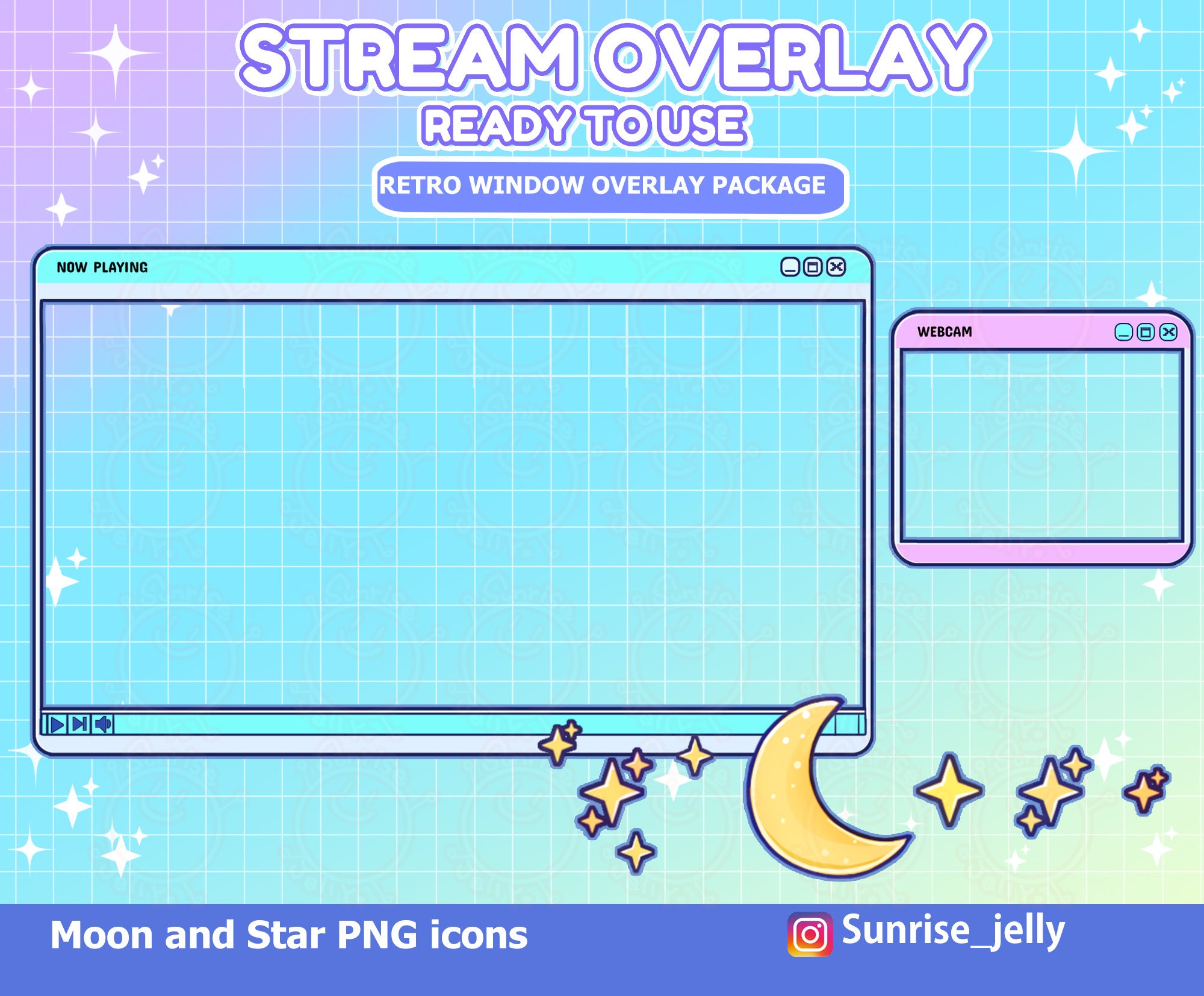 Twitch Stream Overlay Package / Retro Moon Windows Theme / | Etsy