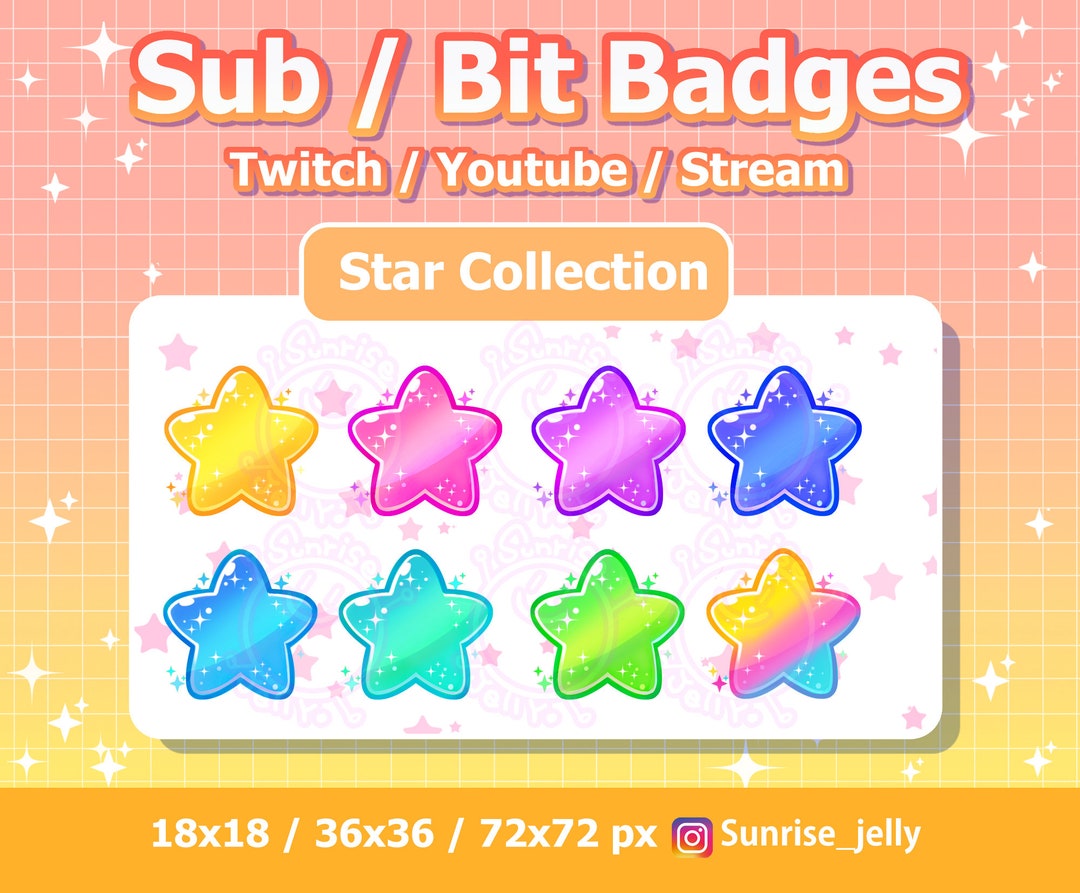 Twitch Sub Badges - Star / Bit Badges / Rainbow / Emote / Cute Sub ...