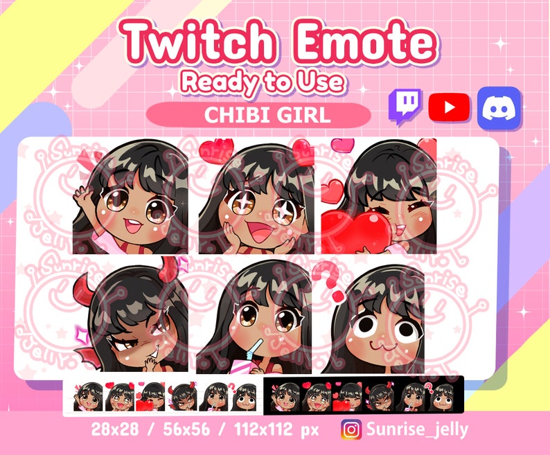 Twitch Emotes Mega Pack Black Bang Hair Brown Eyes Tan Etsy