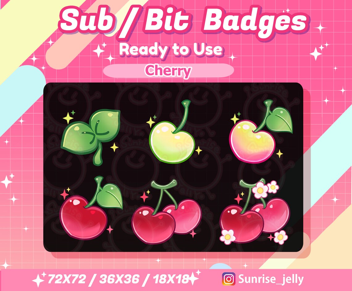 Twitch Sub Badges Cherry / Bit Badges / Cute sub badges / | Etsy