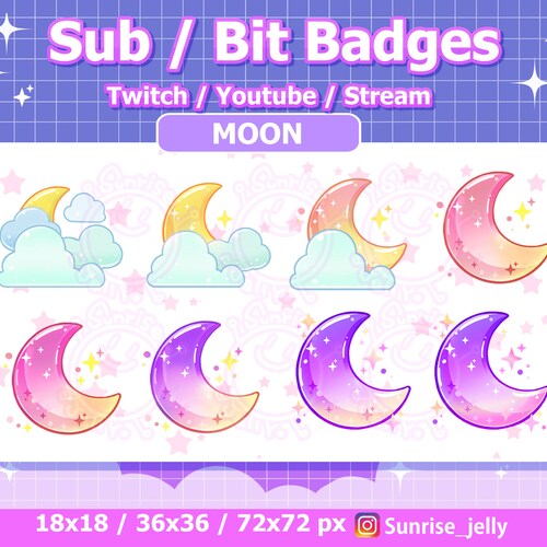 Twitch Sub Badges Moon / Bit Badges / Emote / Cute Sub - Etsy