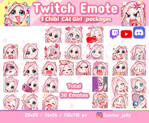 Twitch emotes / White hair Blue eyes / Chibi Girl / Twitch | Etsy