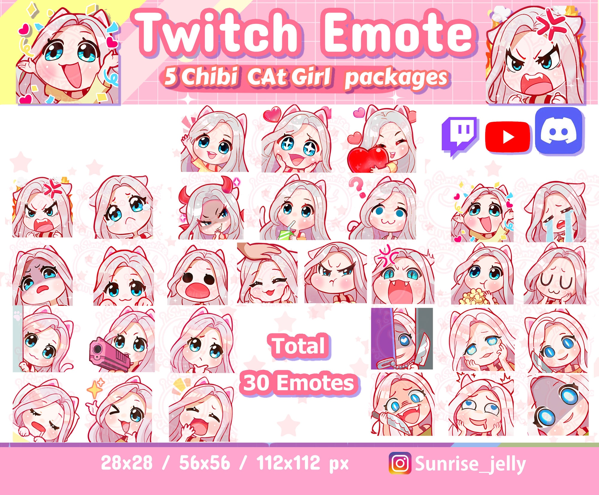 Twitch Emotes / White Hair Blue Eyes / Chibi Girl / Twitch - Etsy