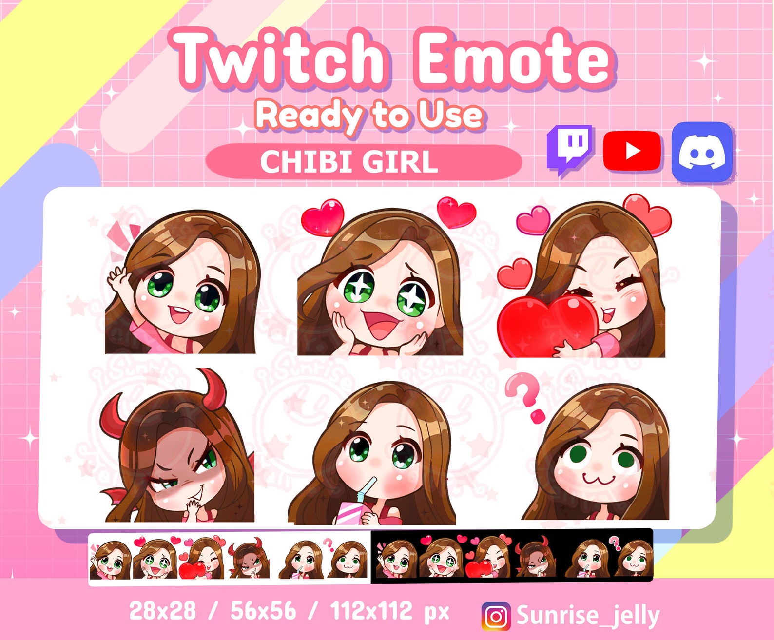 Twitch emotes / Brown hair Green eye / Chibi Girl / Twitch | Etsy