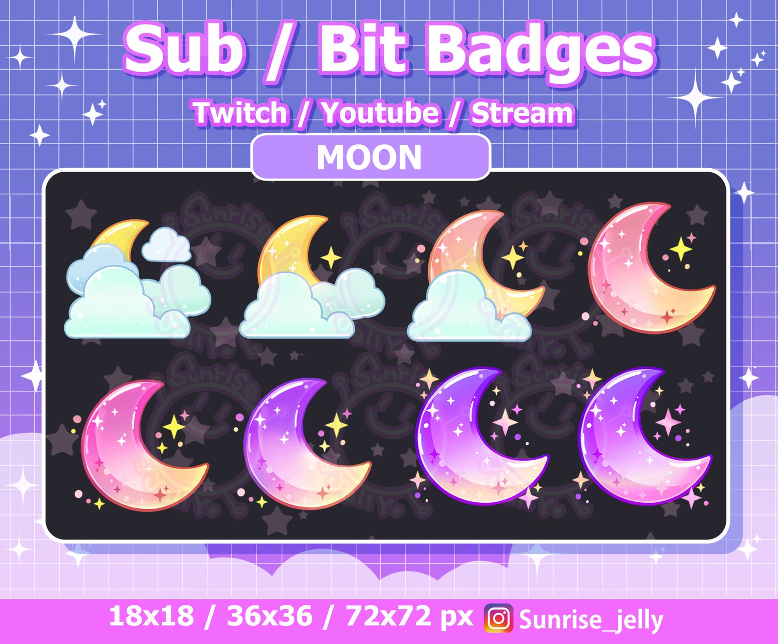 Twitch Sub Badges Moon / Bit Badges / Emote / Cute Sub - Etsy
