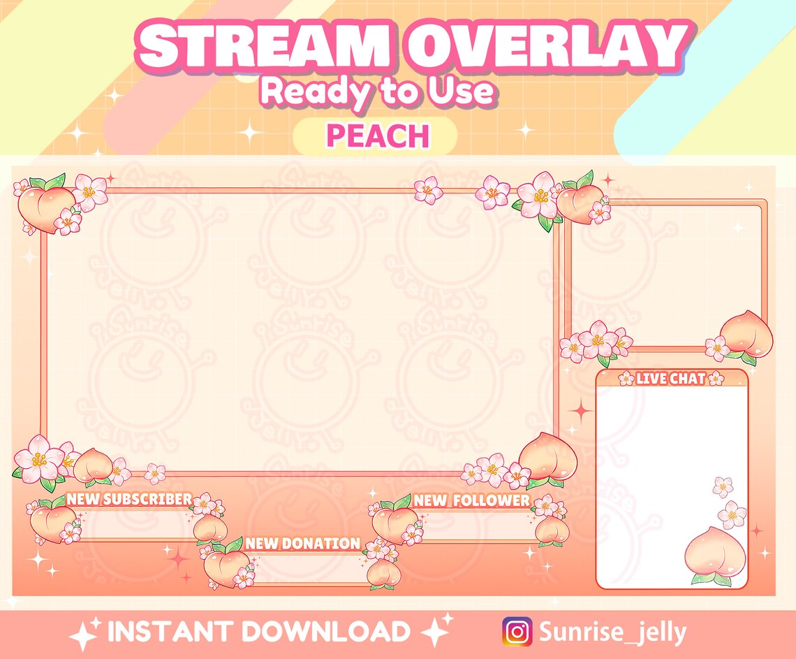 Twitch Peach Stream Overlay / Streamer Graphics / Kawaii / | Etsy