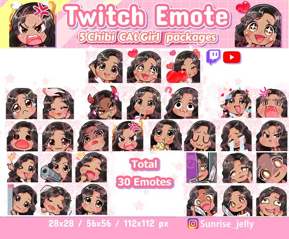 Twitch Emote Cute Curly Brown Hair Chibi Girl Emote For Twitch Twitch