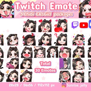 Emotki Twitch / Czarne włosy Brązowe oczy / Chibi Girl / Pakiet emotek ...