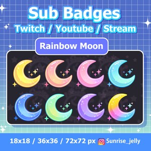 Twitch Sub Badges Rainbow Moon / Rainbow / Bit Badges / Emote / Cute ...