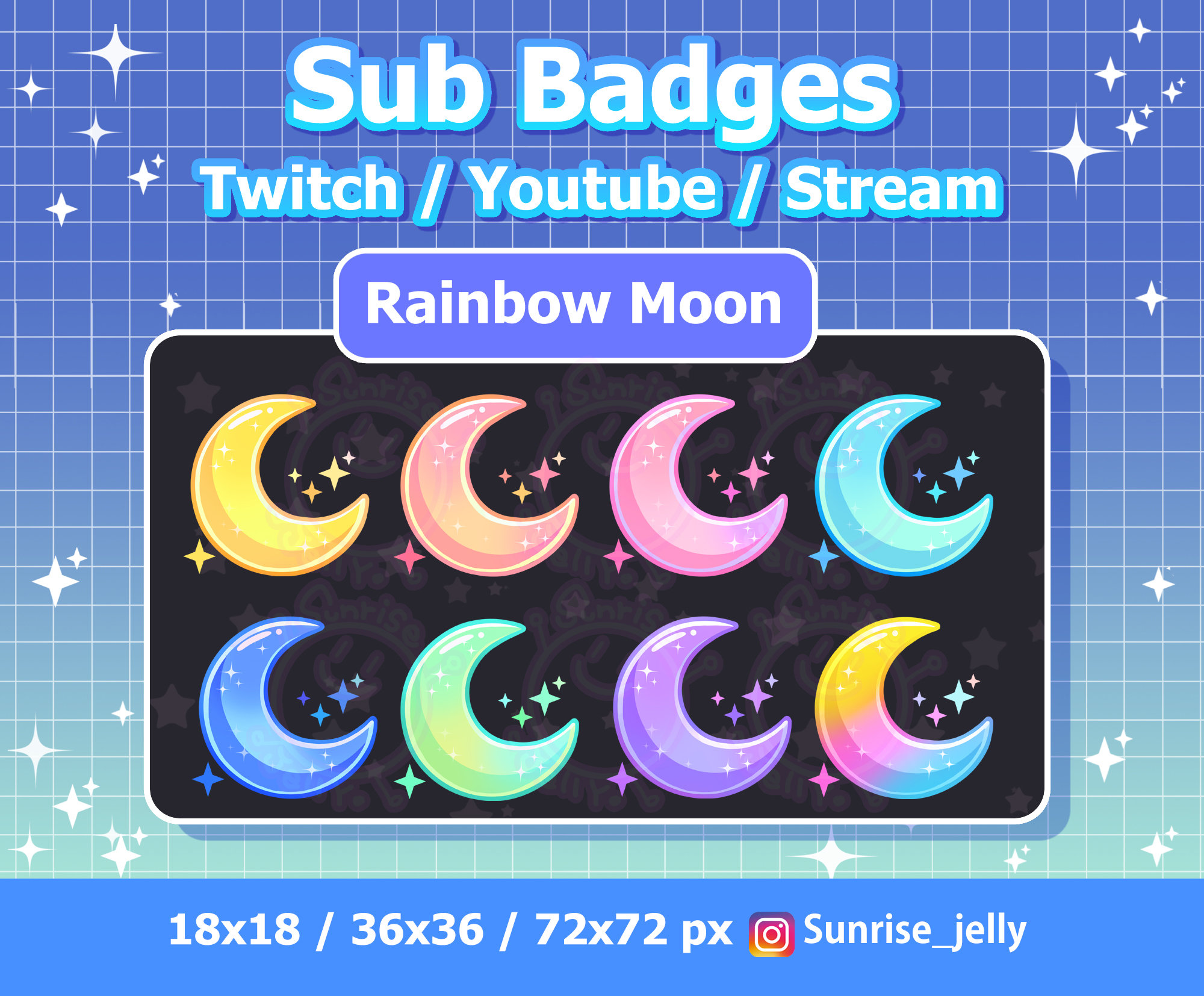 Twitch Sub Badges Rainbow Moon / Rainbow / Bit Badges / | Etsy