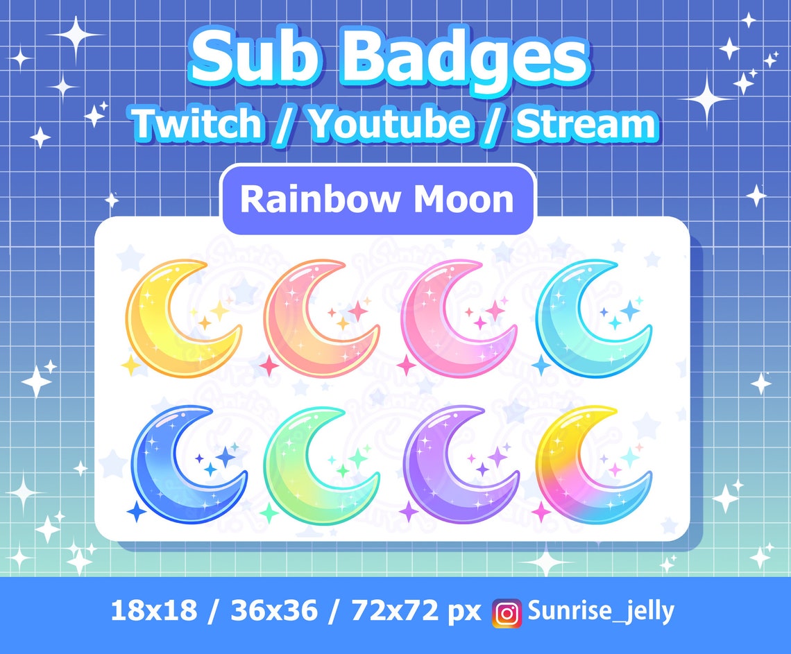 Twitch Sub Badges Rainbow Moon / Rainbow / Bit Badges / | Etsy