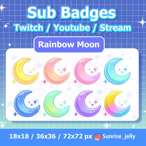 Twitch Sub Badges Rainbow Moon / Rainbow / Bit Badges / - Etsy