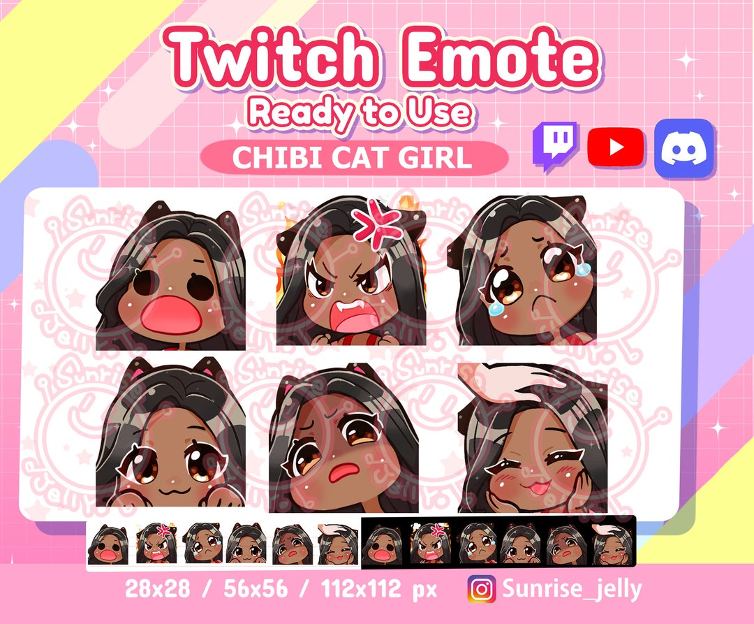 Twitch Emotes Black Hair Brown Eyes Dark Skin Chibi Girl Emotes