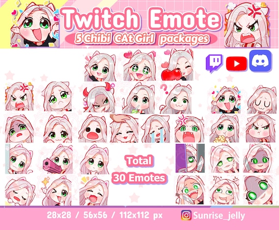 Twitch emotes / White hair Green eyes / Chibi Girl / Twitch - Etsy España