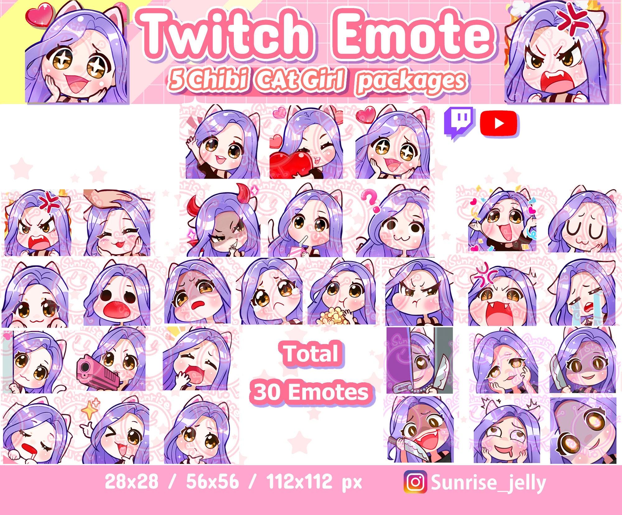 Twitch Emotes Mega Pack Blond Hair Blue Eyes Chibi Girl Twitch