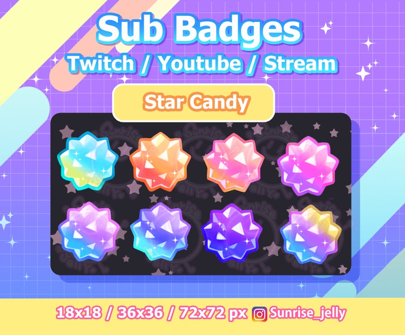 Twitch Sub Badges Sky Star Candy / Bit Badges / Emote / Cute | Etsy