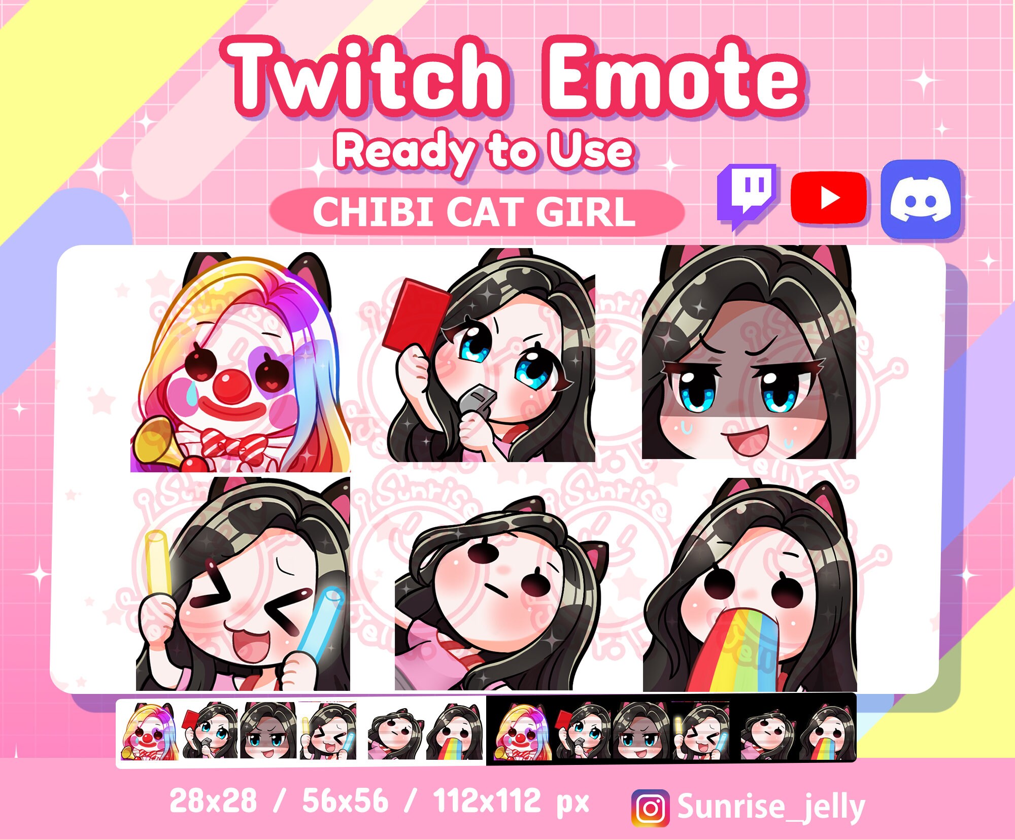 Drawing & Illustration Black hair Blue eyes kawai Cat Twitch emotes ...
