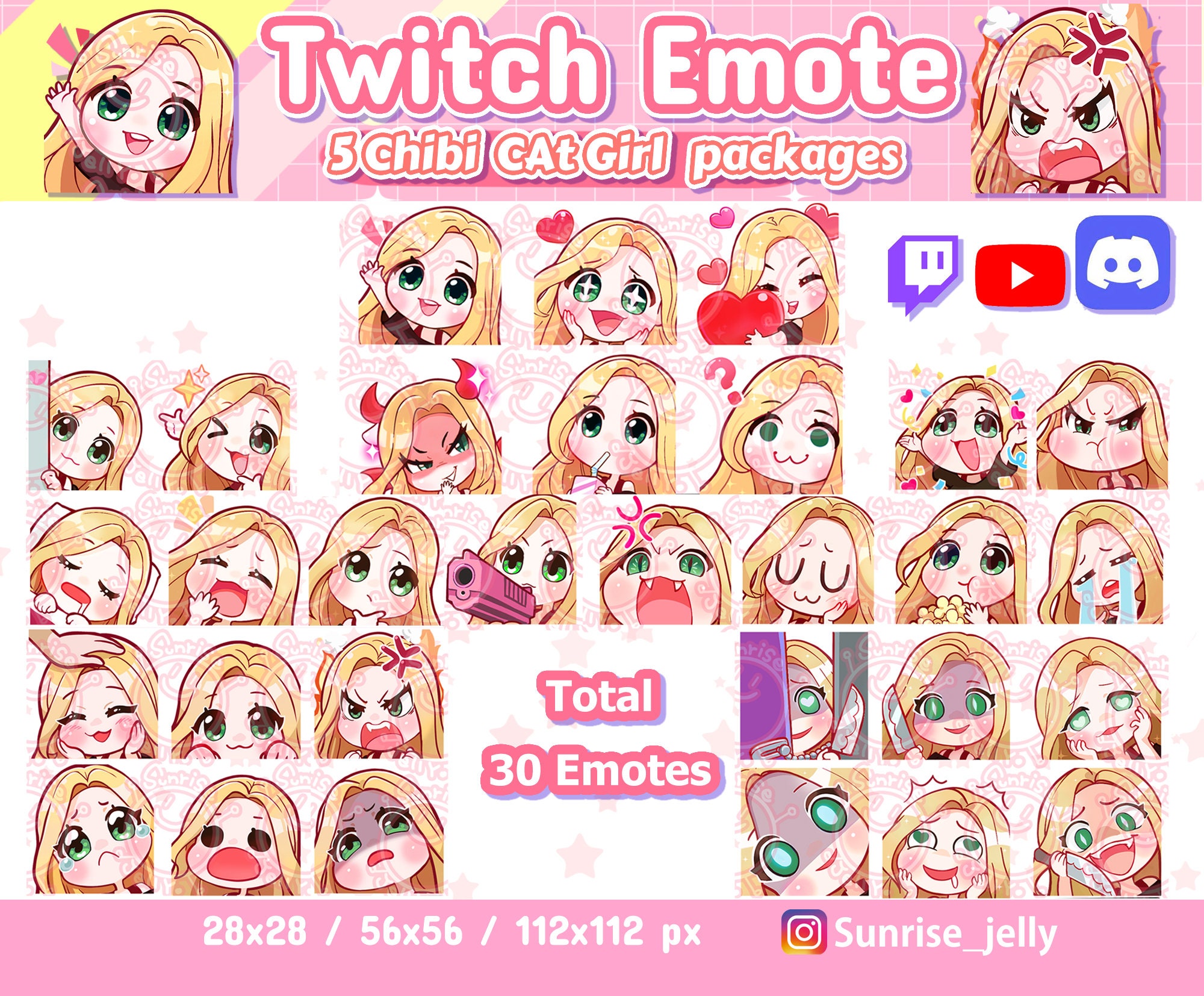 Twitch Emotes MEGA Pack / Blond Hair Green Eyes / Chibi Girl / - Etsy