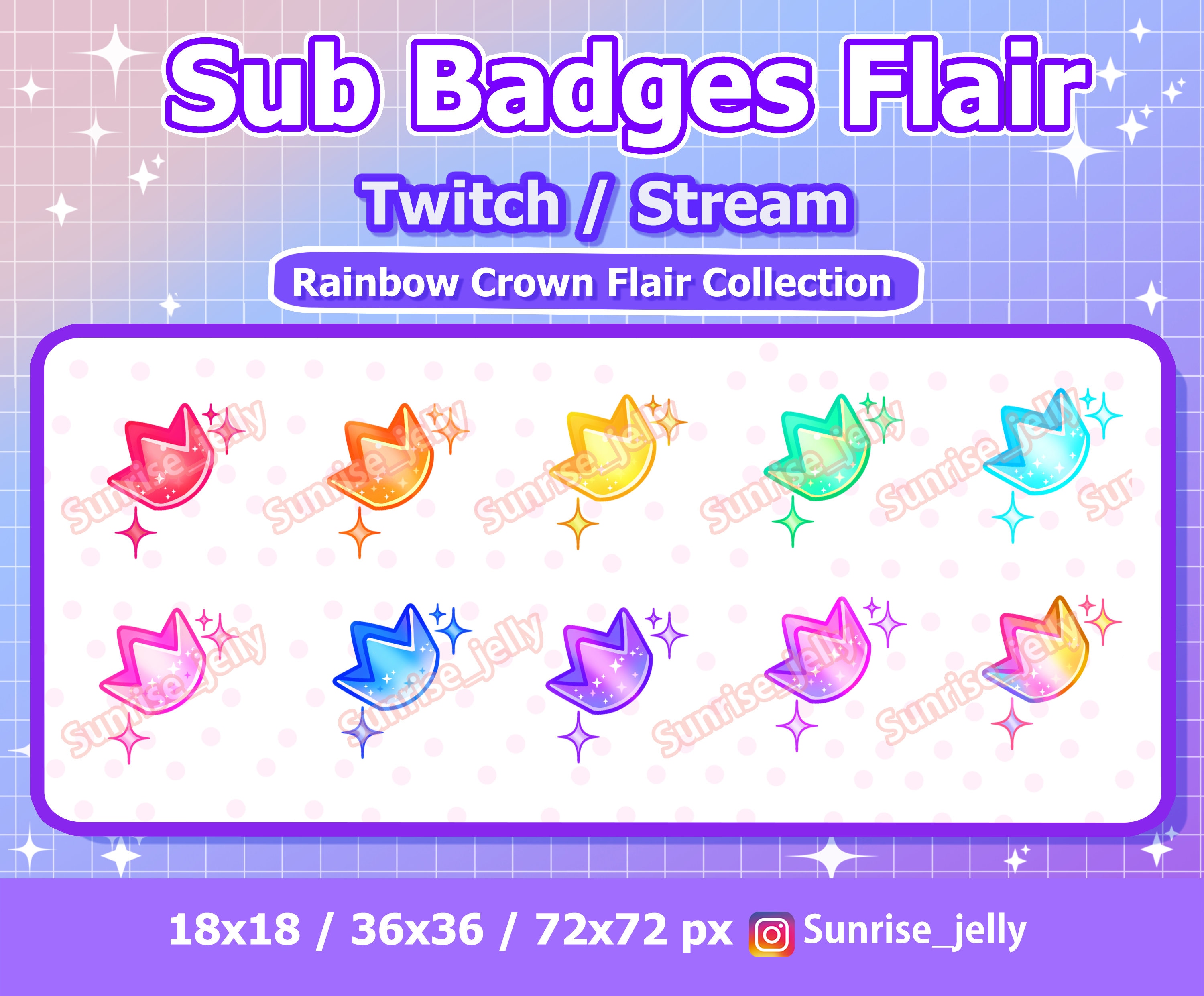 Twitch Sub Badge Flair Rainbow Crown Flair Collection Etsy Australia