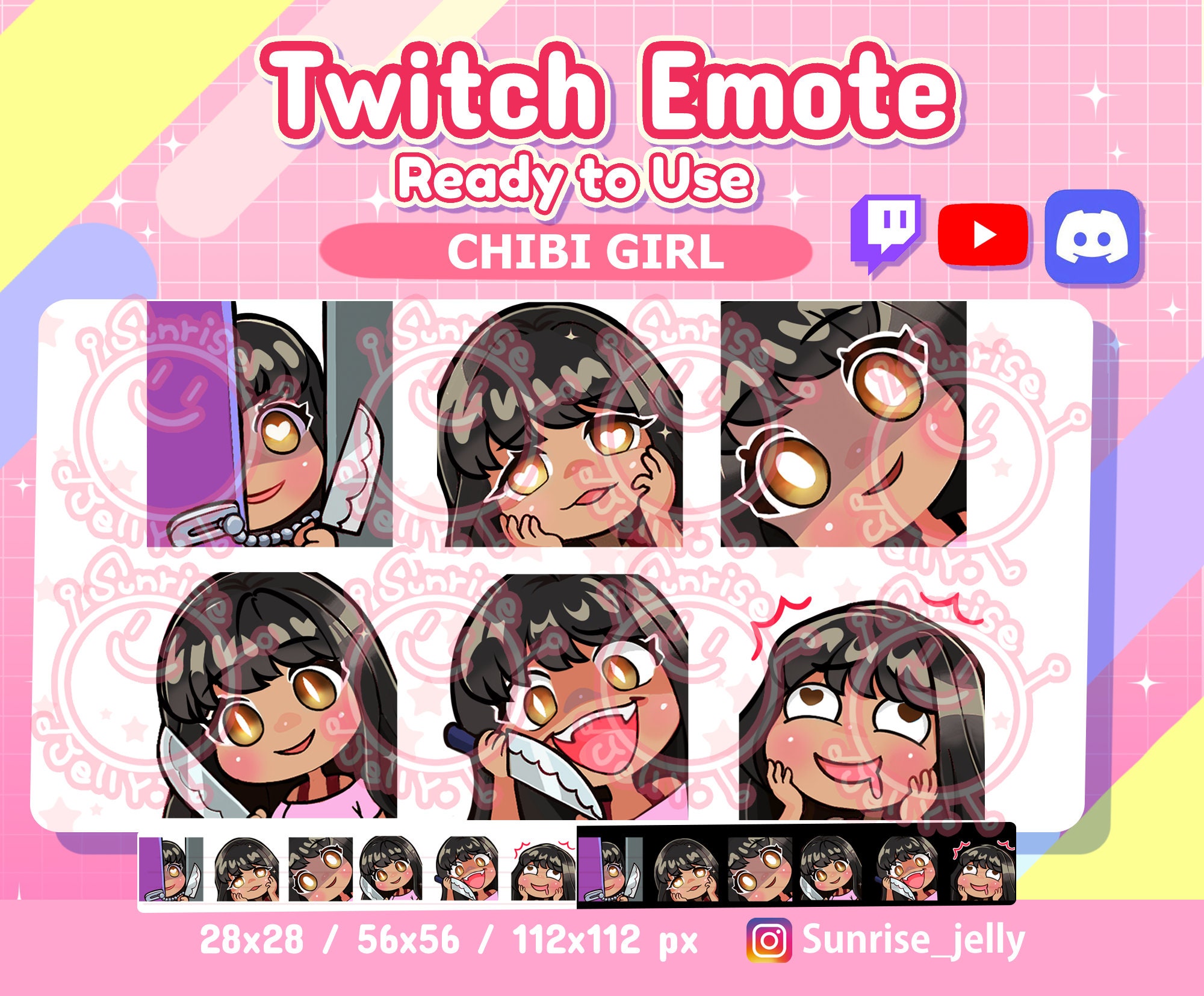 Twitch Emotes MEGA Pack Black Bang Hair Brown Eyes / Tan / | Etsy