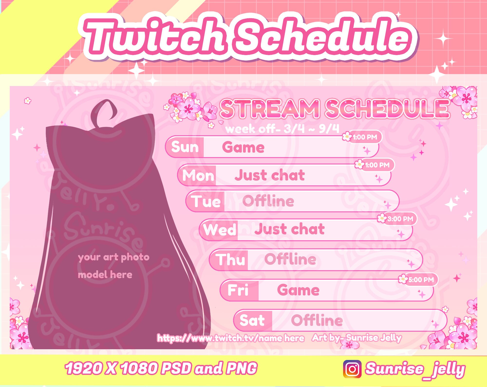 Twitch Schedule Template Sakura Vtuber Streamer Graphics Etsy