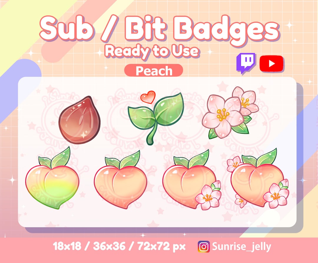 Peach Sub Badges Twitch / Bit Badges / Emote / Kawaii / Streamer / Cute ...