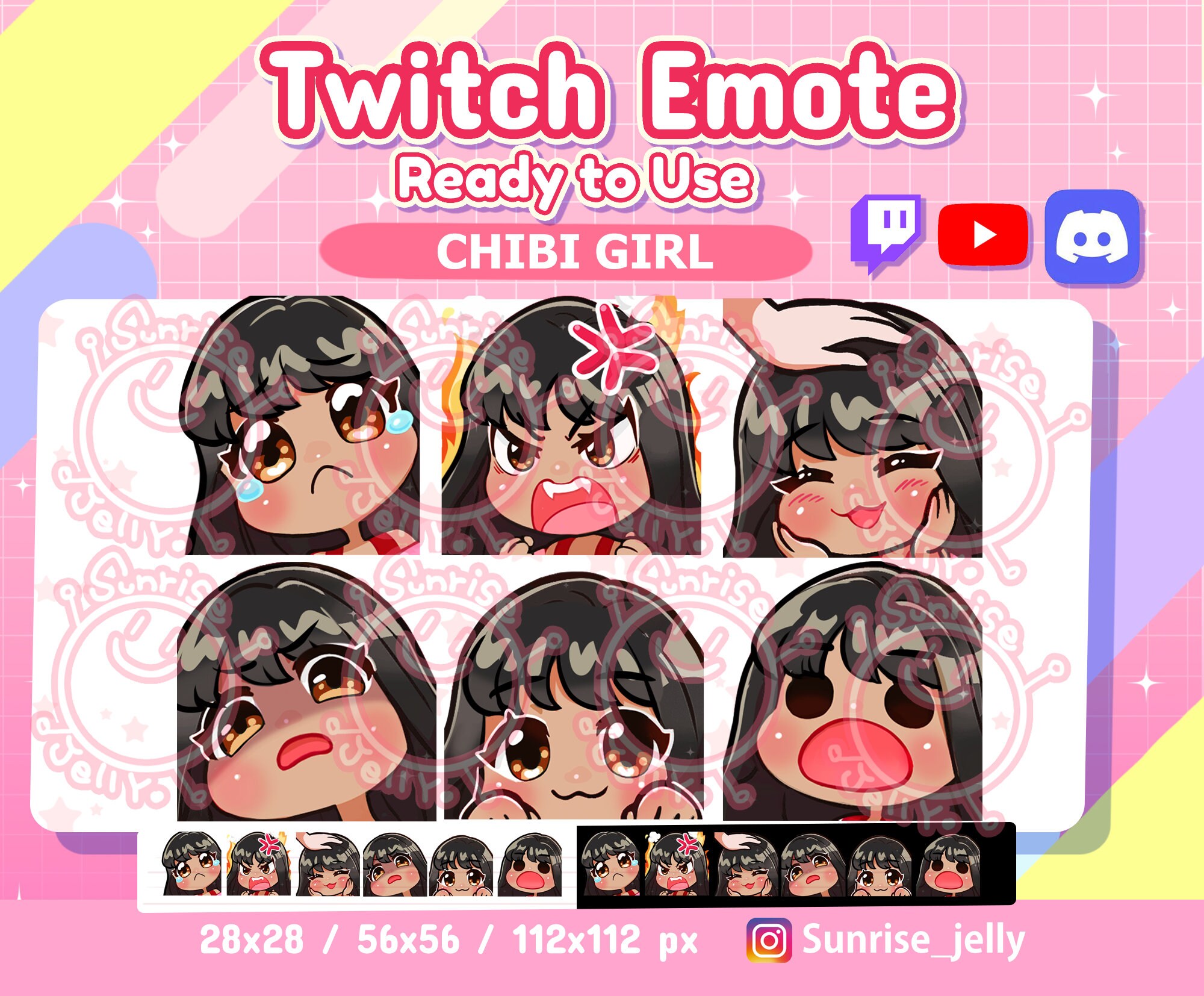 Twitch Emotes MEGA Pack Black Bang Hair Brown Eyes / Tan / | Etsy