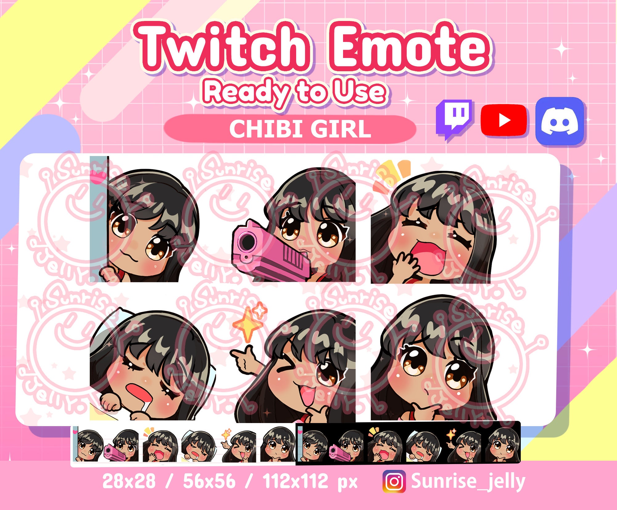 Twitch Emotes MEGA Pack Black Bang Hair Brown Eyes / Tan / | Etsy