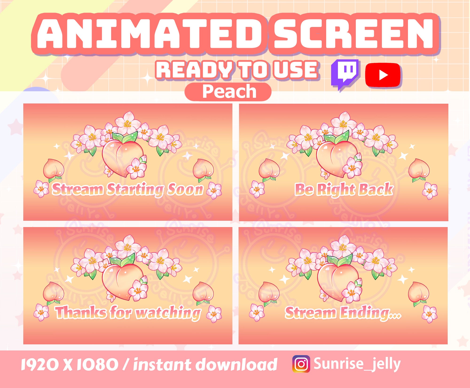 Animierter Twitch Peach Stream Screens / Animation / Offline / | Etsy