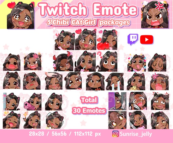 Twitch Emotes / Black Hair Brown Eyes / Dark Skin / Chibi Girl | Etsy