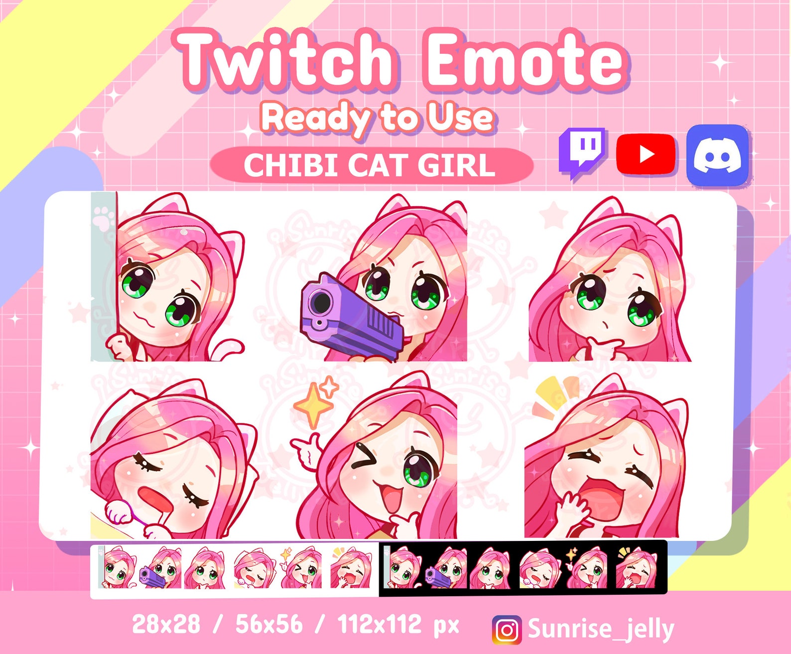 Twitch Emotes / Pink Hair Green Eyes / Chibi Girl / Twitch - Etsy UK