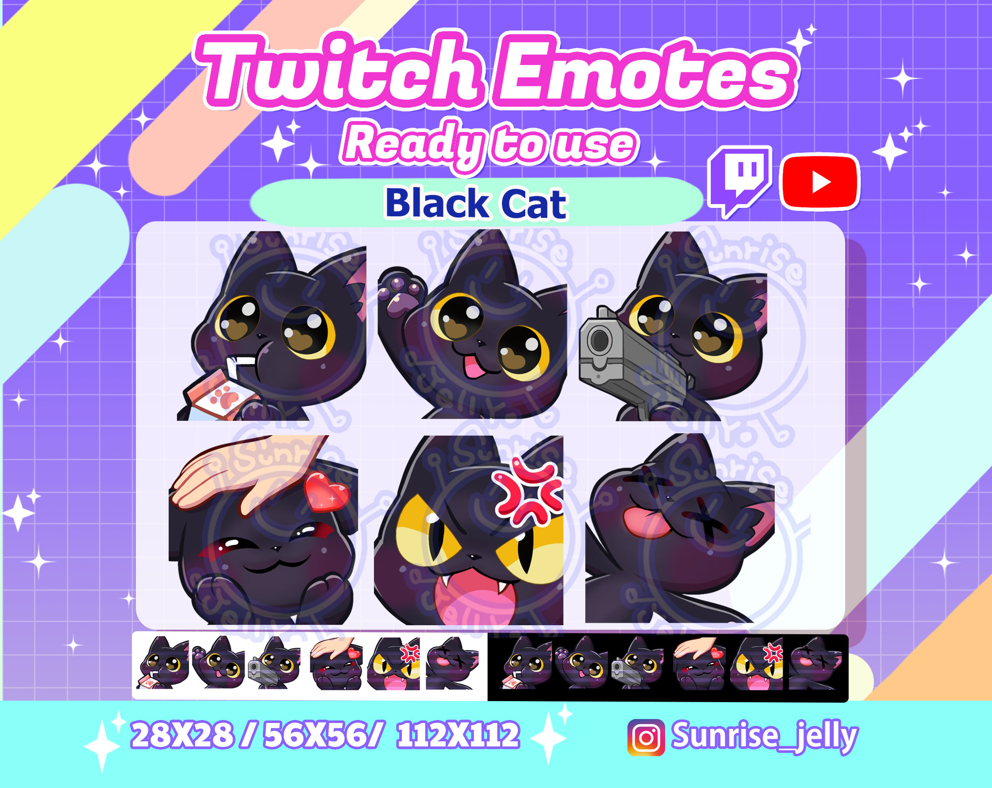 Twitch Emotes Black Cat / Kitty / Cats / Twitch Emotes Pack - Etsy
