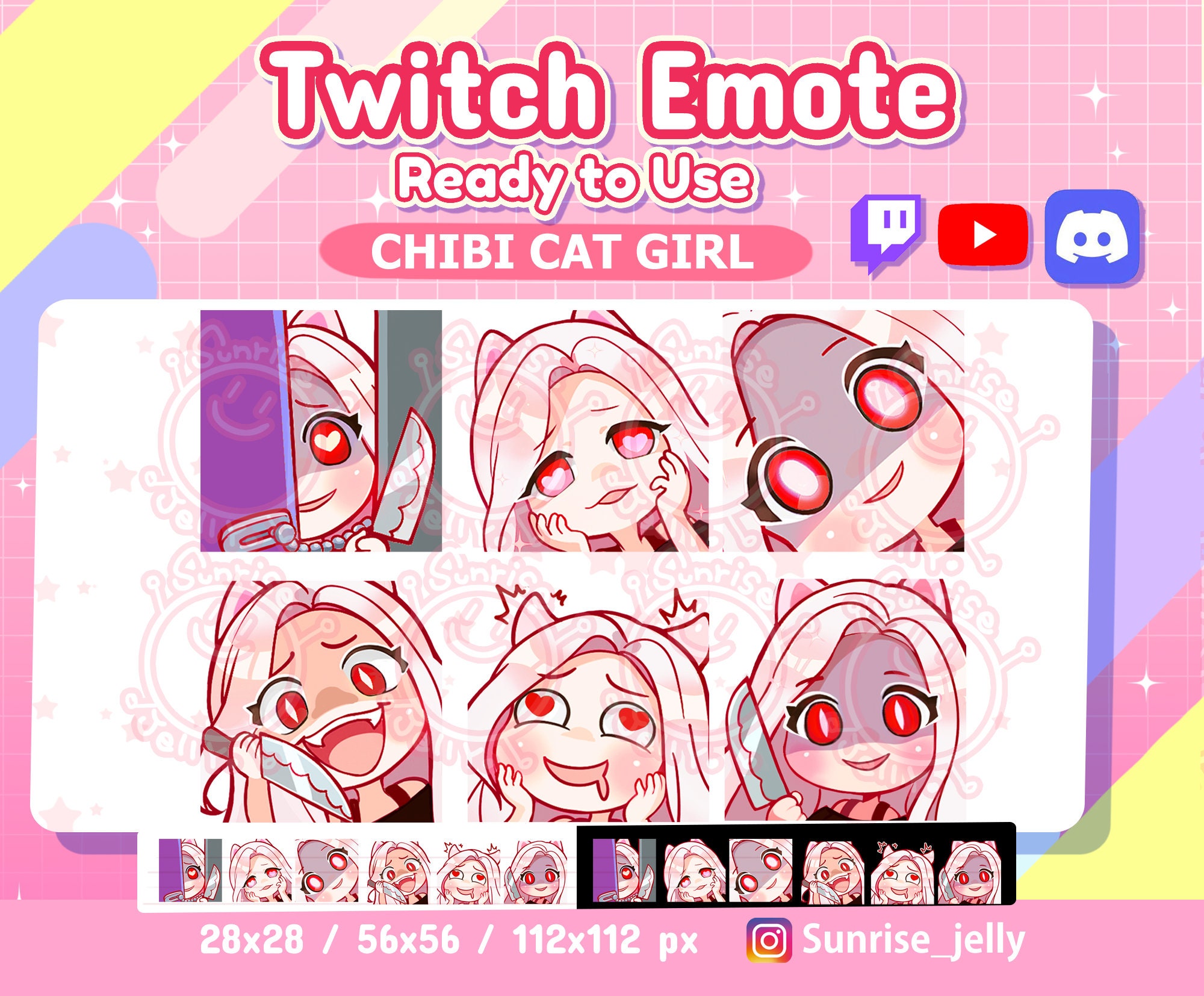 Twitch emotes / Pelo blanco Ojos rojos / Chibi Girl / Twitch - Etsy México
