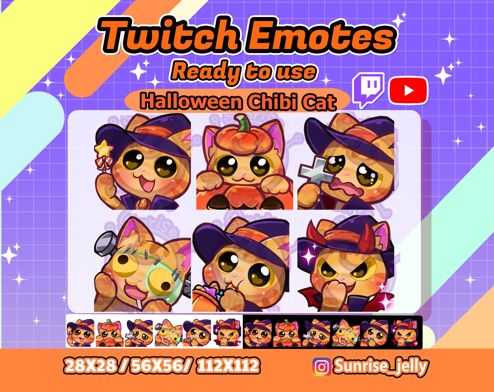 Witch Orange Cat Twitch Emotes / Yellow Eye / Halloween / - Etsy